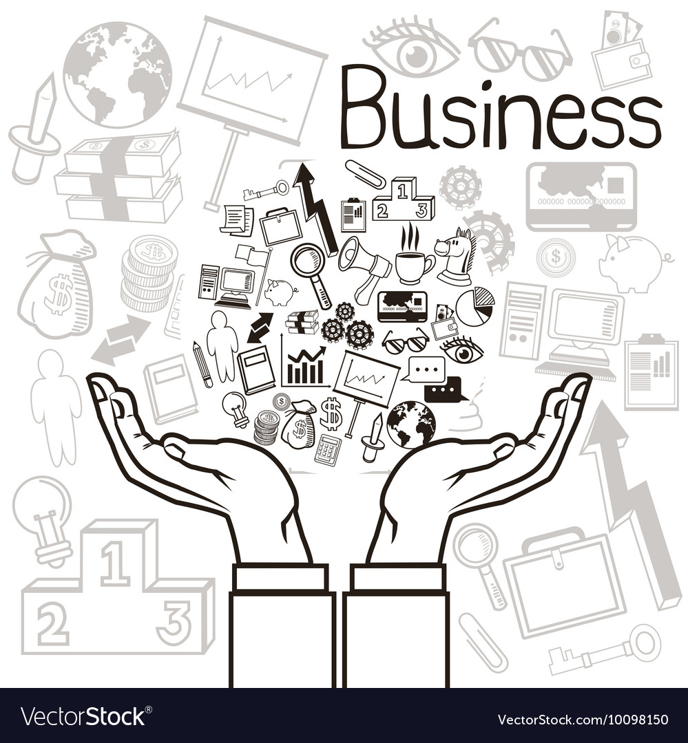 Business hand and icon set Royalty Free Vector Image