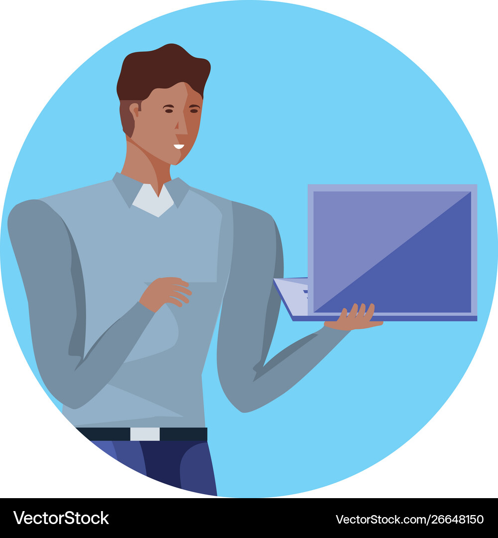 Business man with laptop computer in frame Vector Image