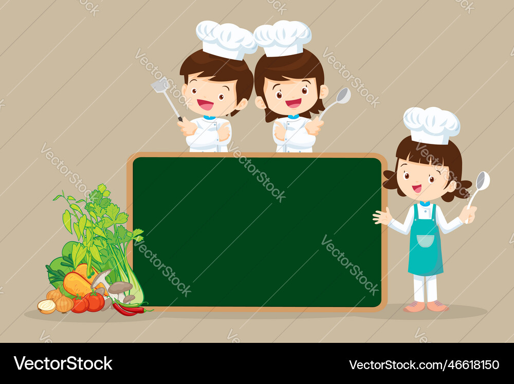 Chef kids cooking class design templatecute Vector Image