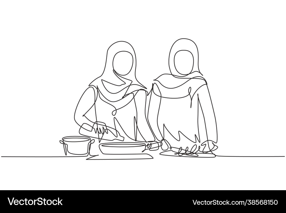 Continuous one line drawing two arabian woman Vector Image