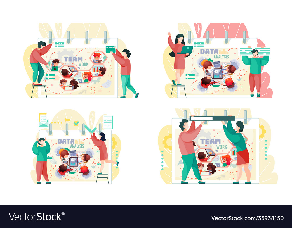 Data analysis teamwork a team analysts holds Vector Image