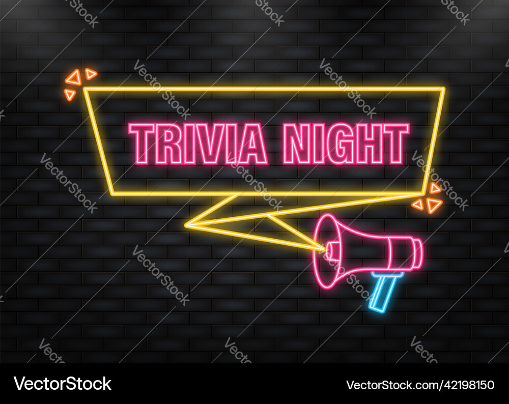 Neon Trivia Night Megaphone Banner Royalty Free Vector Image