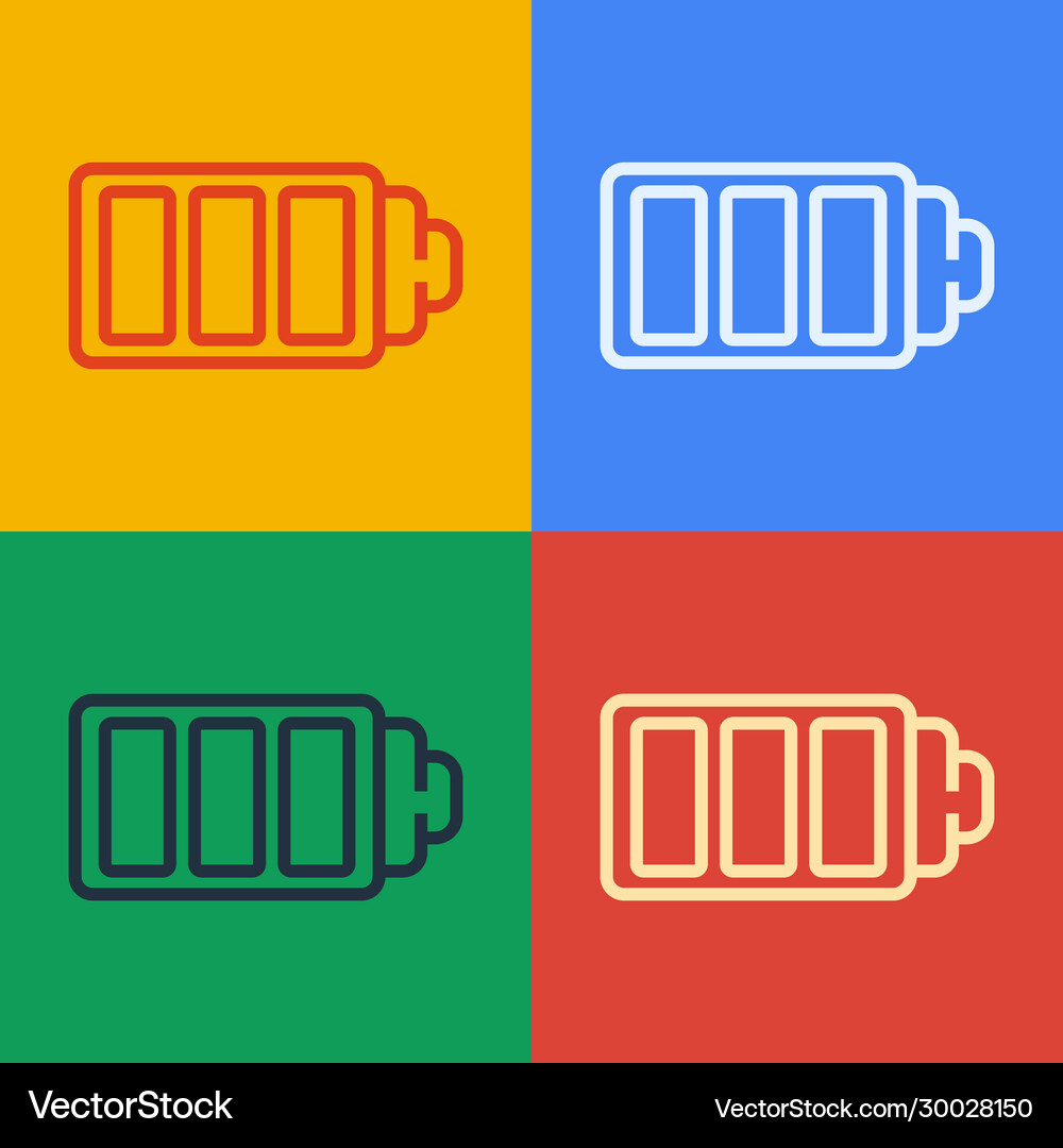Pop art line battery charge level indicator icon Vector Image