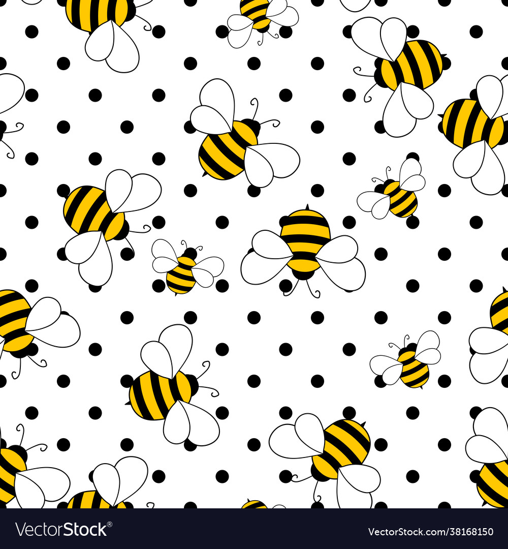 Seamless pattern with bees on white polka dots Vector Image