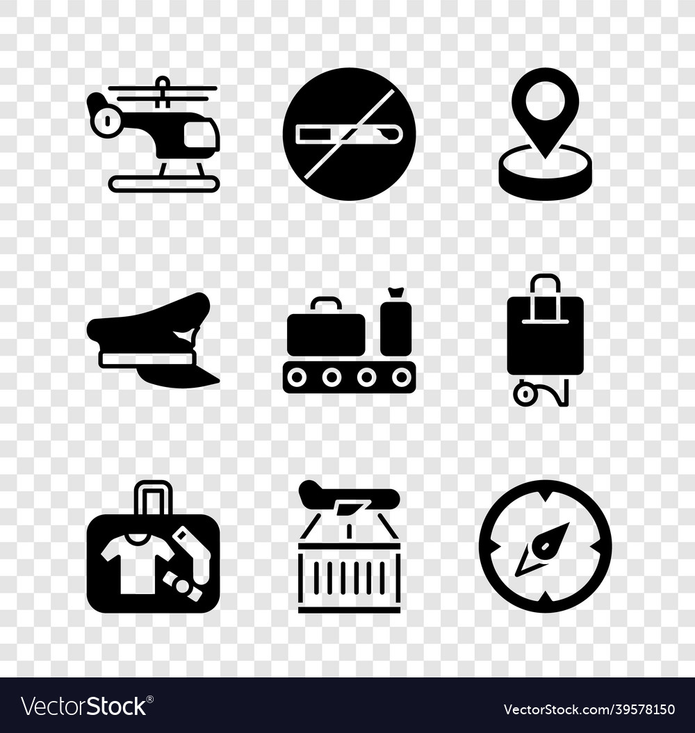 Set helicopter no smoking location suitcase Vector Image Set helicopter no smoking location suitcase Vector Image