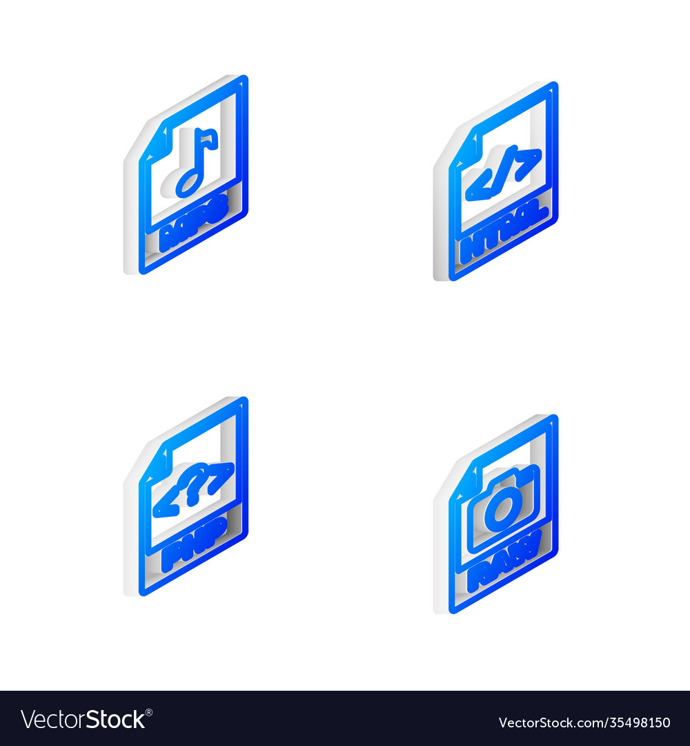 Set isometric line html file document mp3 php Vector Image