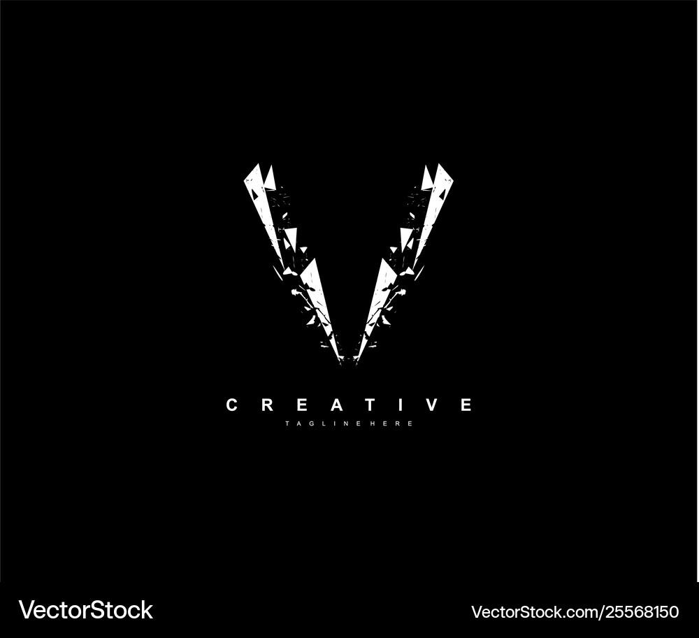 V letter abstract brush stroke triangle grunge Vector Image
