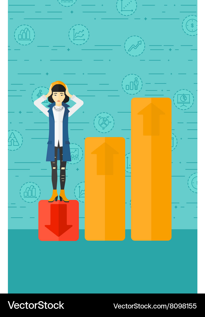 Business woman standing on low graph Royalty Free Vector