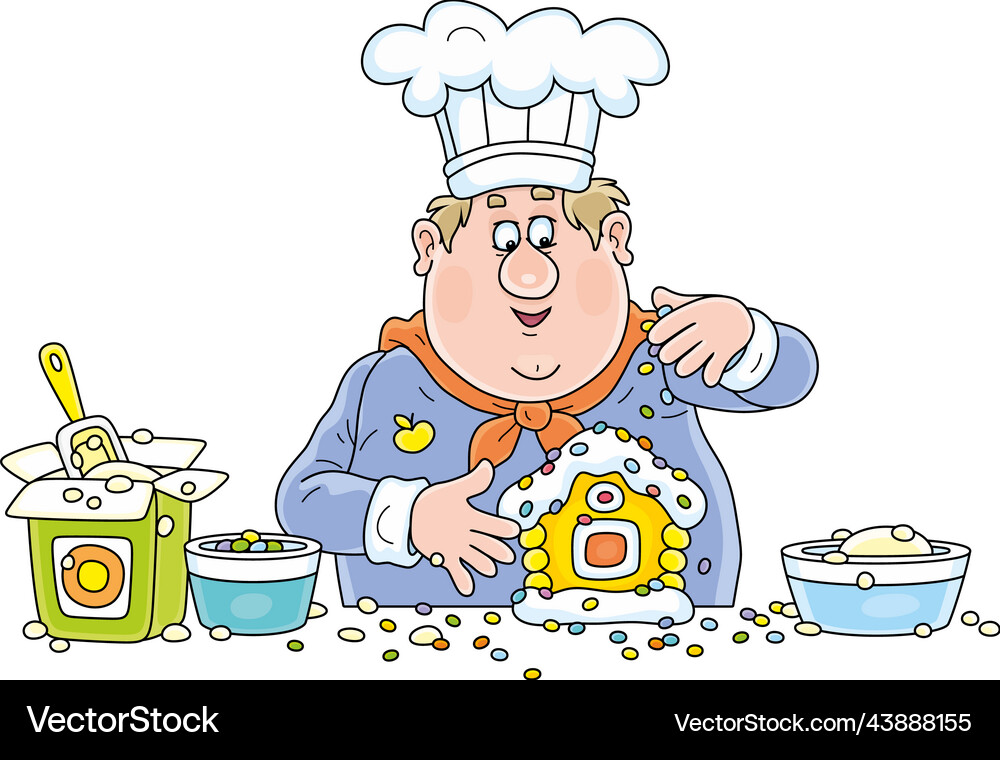 Chef decorating a fancy christmas gingerbread Vector Image