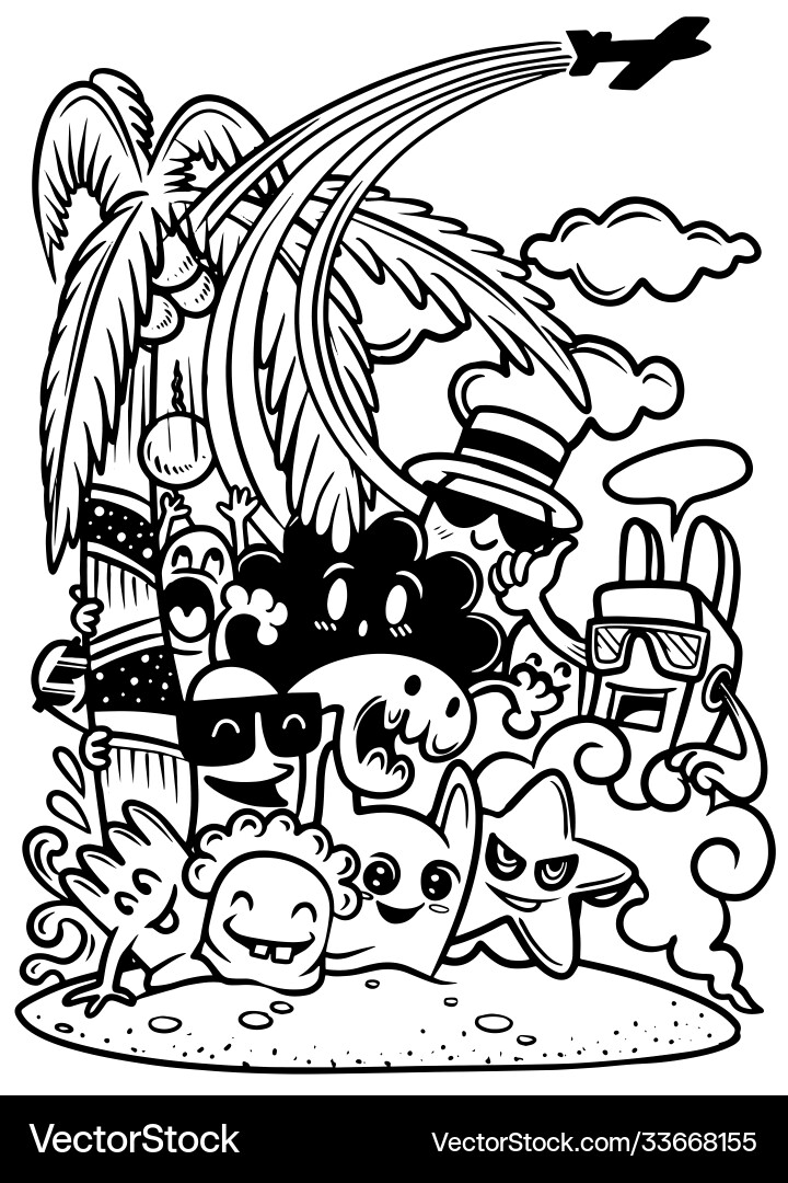 Cute monsters are enjoying summer Royalty Free Vector Image