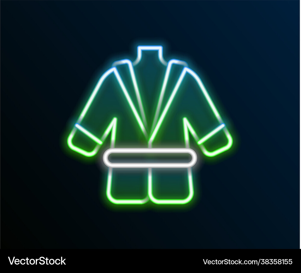Glowing neon line bathrobe icon isolated on black Vector Image