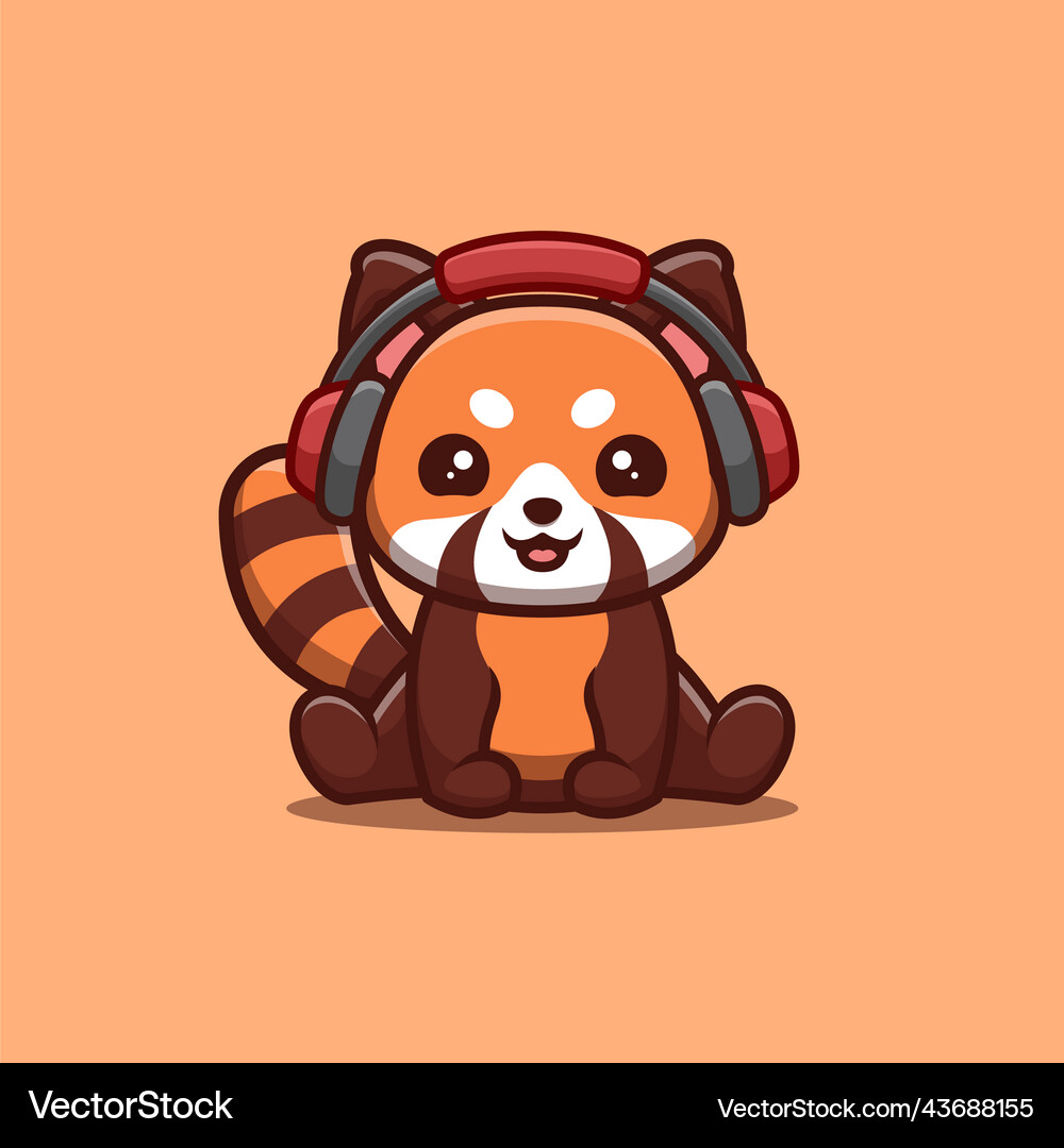 Red panda sitting hearing music cute creative Vector Image
