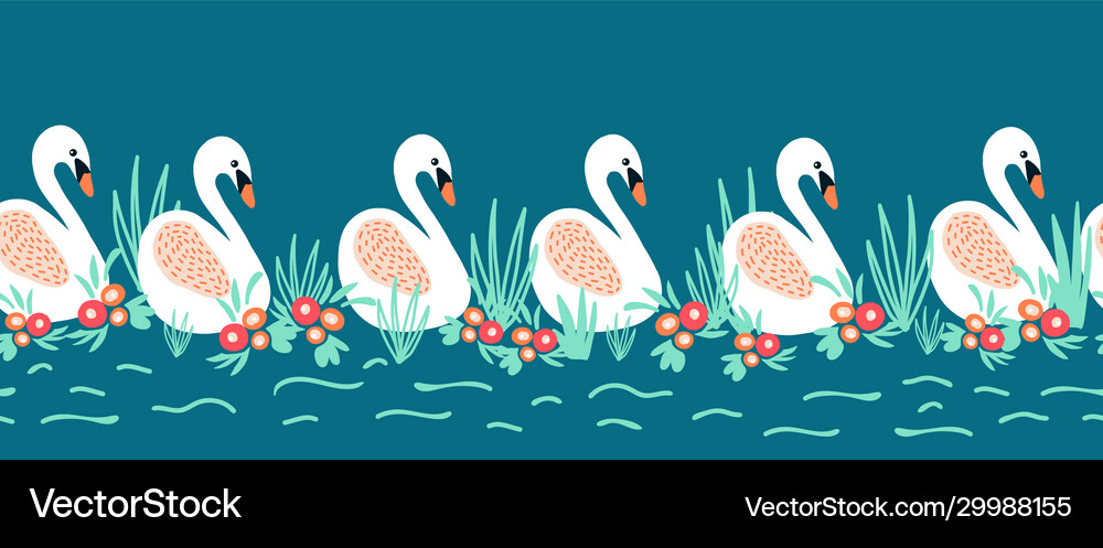 Swans seamless border swan lake repeating Vector Image