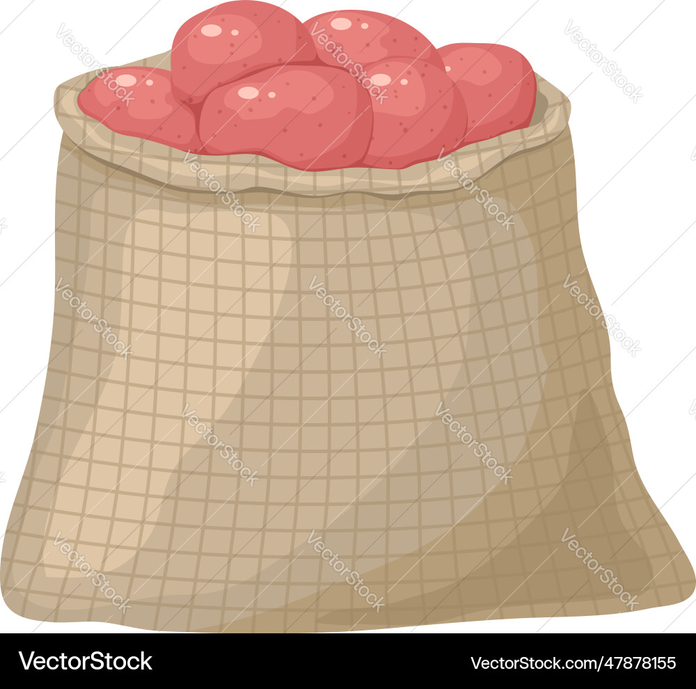 Whole pink potatoes in sack Royalty Free Vector Image