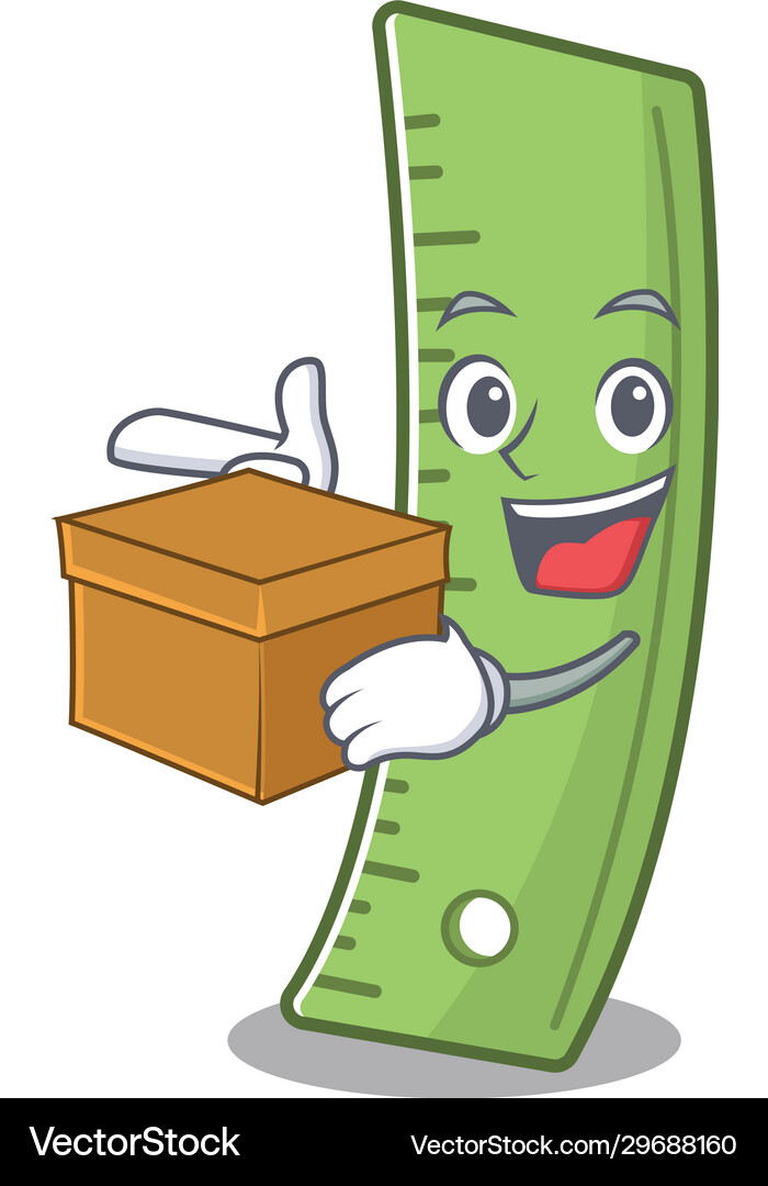 Cute ruler cartoon character having a box Vector Image