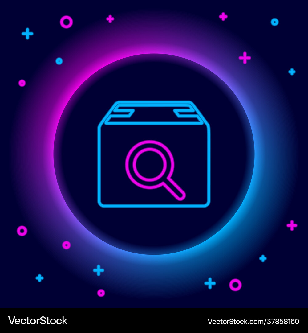 Glowing neon line search package icon isolated Vector Image