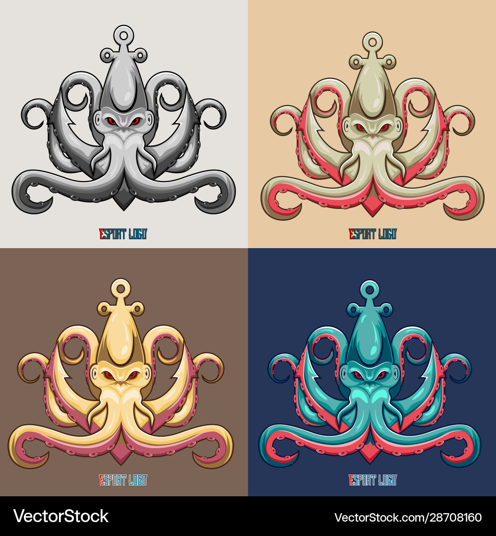 Set kraken octopus esport mascot logo with diff Vector Image