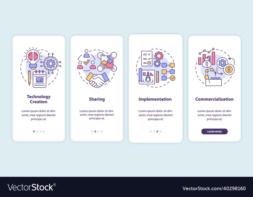 Tech transfer levels onboarding mobile app page Vector Image