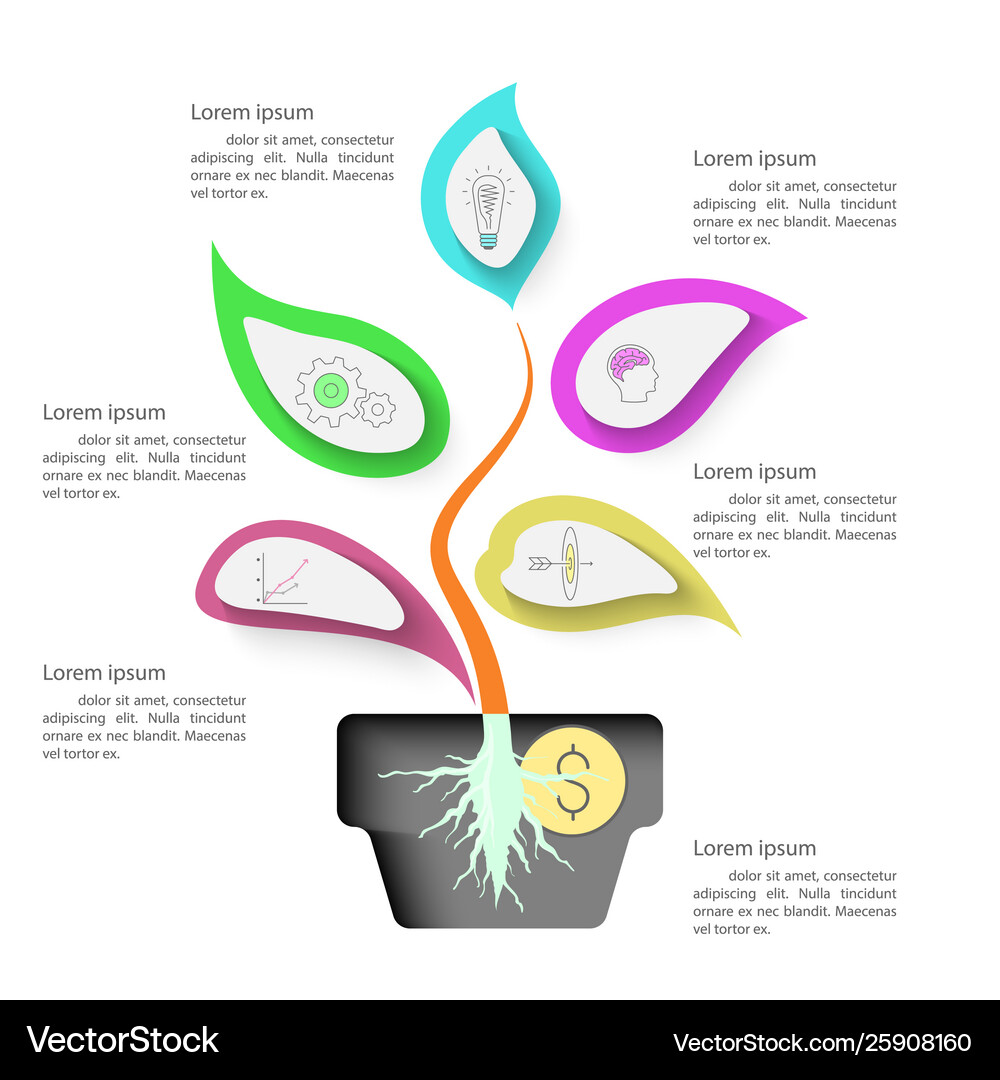 Tree infographic with strong root in pot and Vector Image