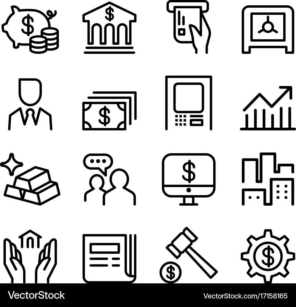 Banking financial icon set in thin line style Vector Image
