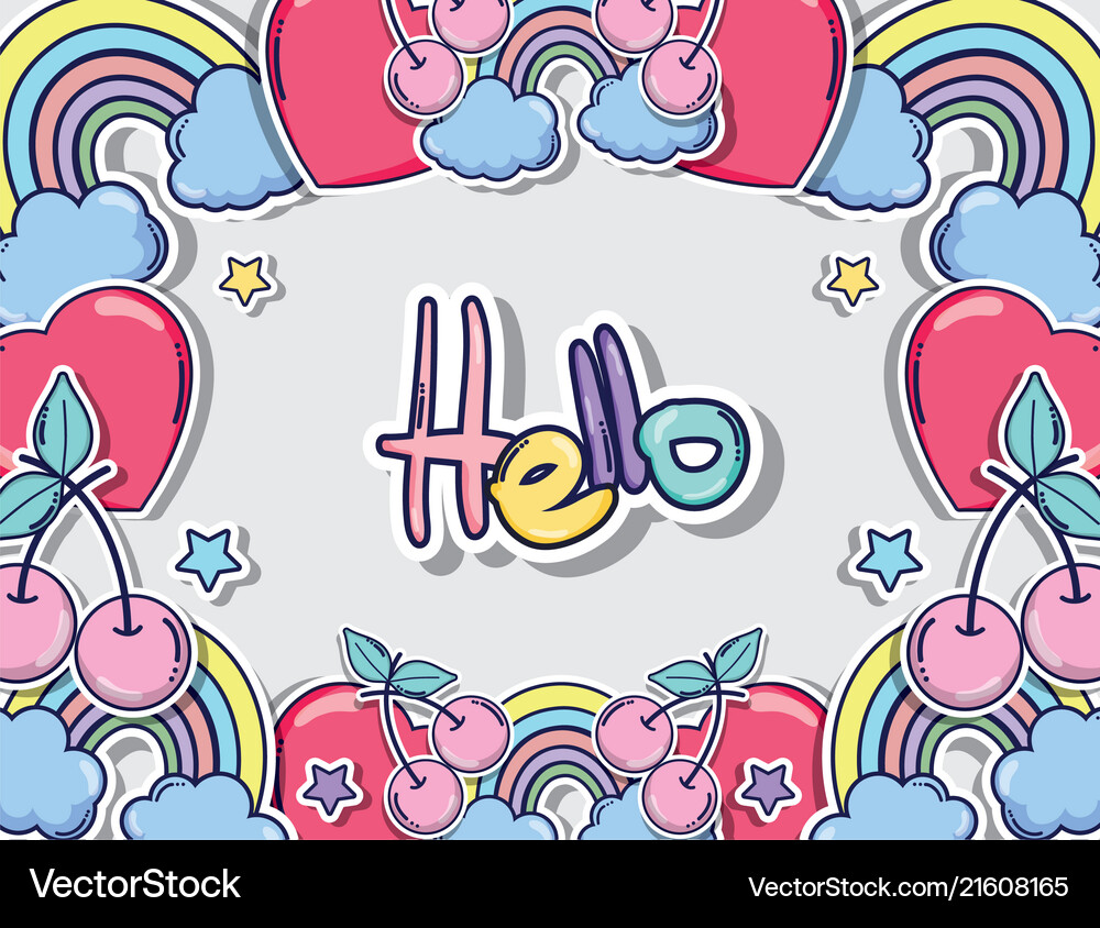Hello card with cute cartoons Royalty Free Vector Image