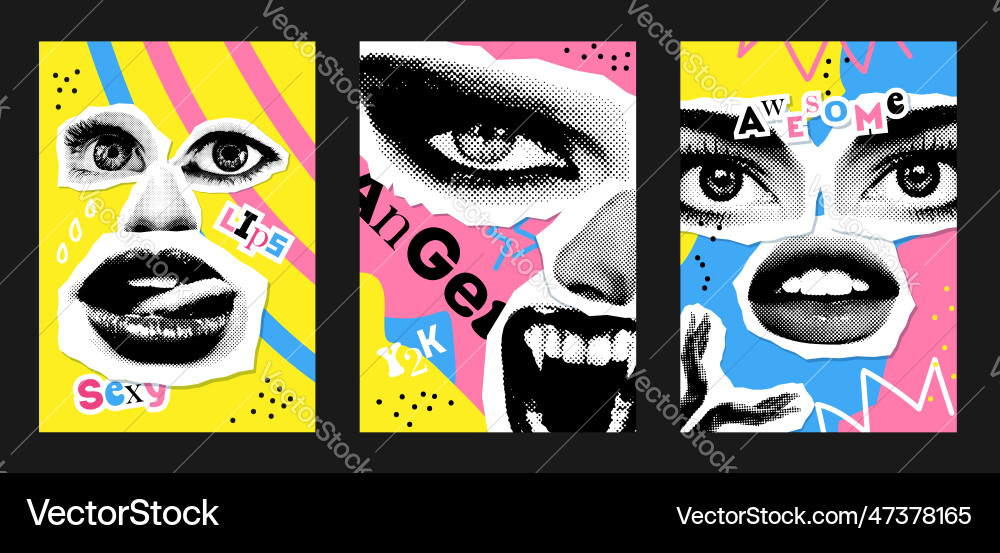 Poster set with grunge collages mixed media Vector Image