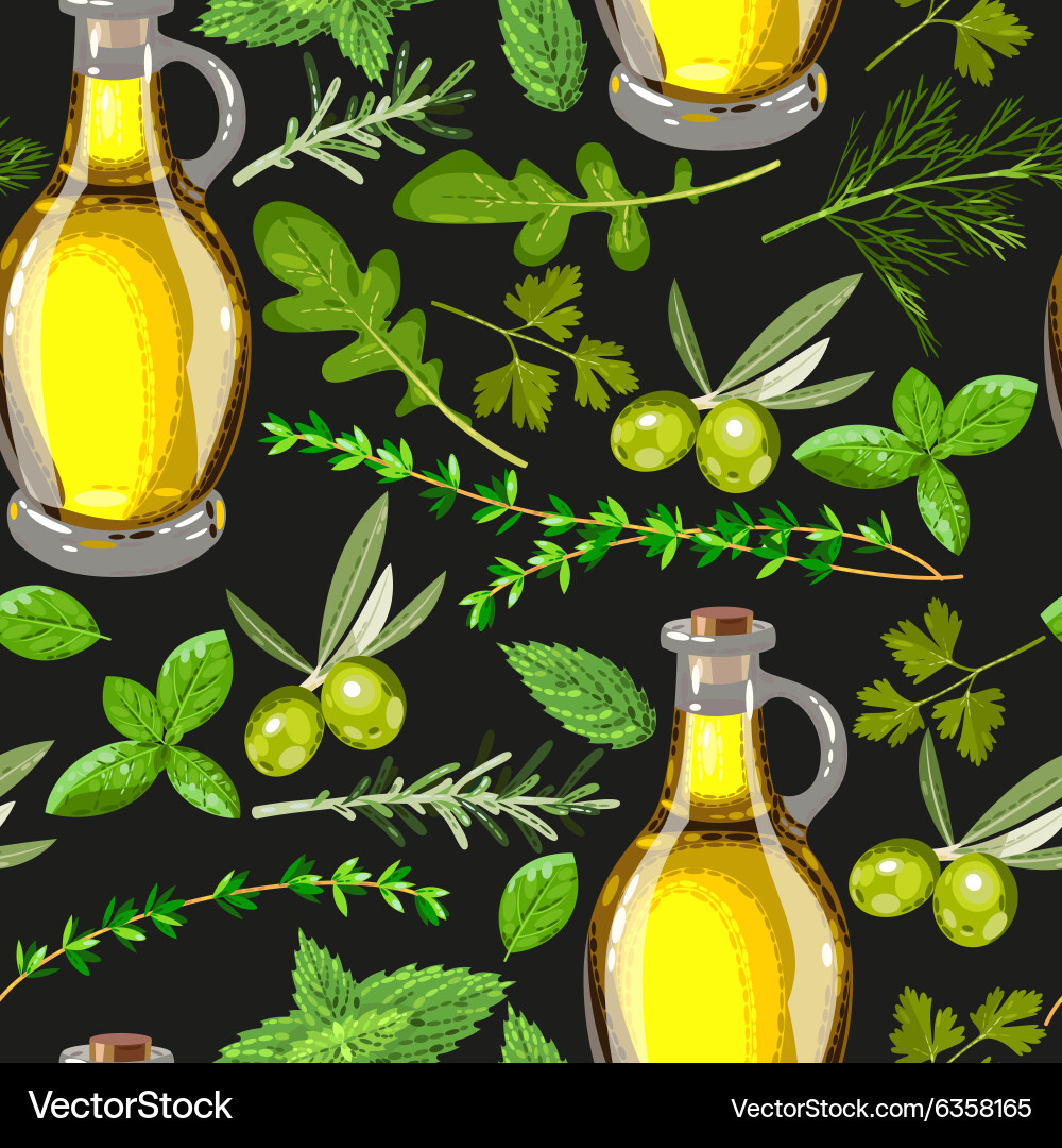 Seamless olive oil and herbs Royalty Free Vector Image