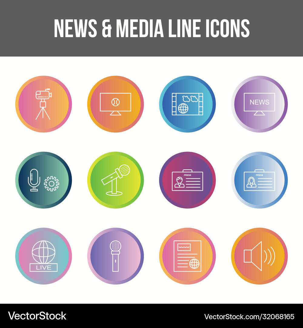 Unique news media line icon set Royalty Free Vector Image