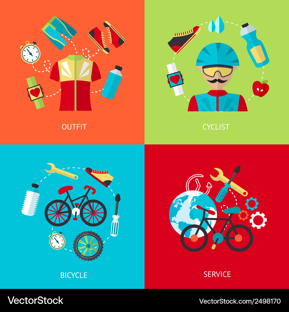 Bicycle icons flat set Royalty Free Vector Image