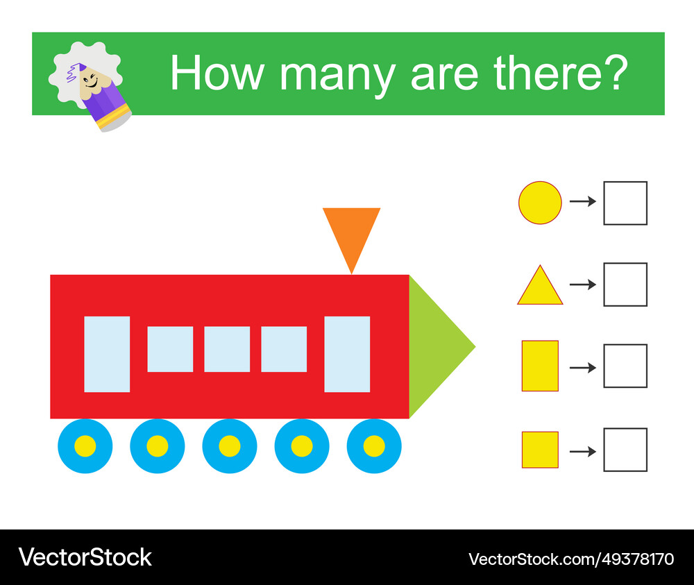 Math activity for kids how many geometric shapes Vector Image