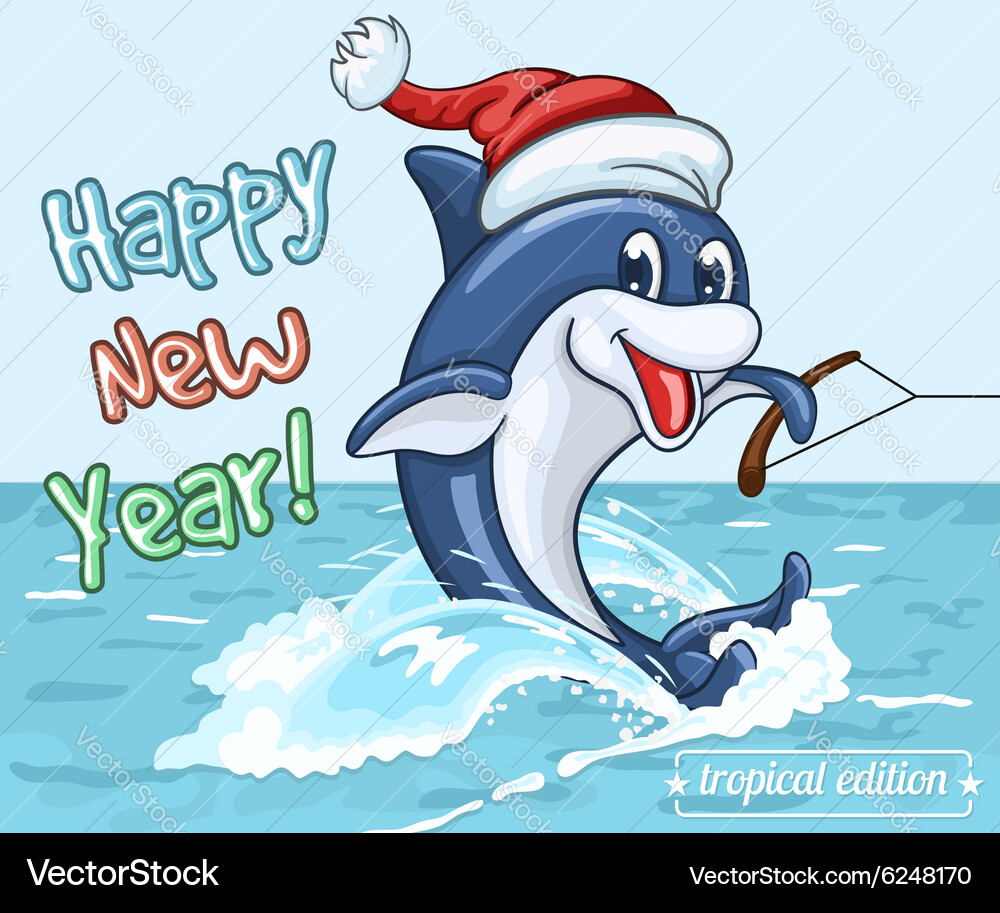 Smiling dolphin in santa claus cap Royalty Free Vector Image