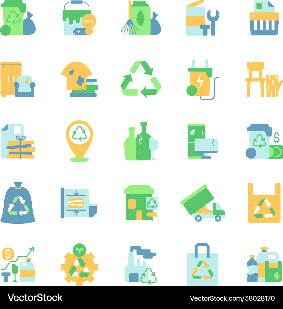 Waste management flat color icon set Royalty Free Vector