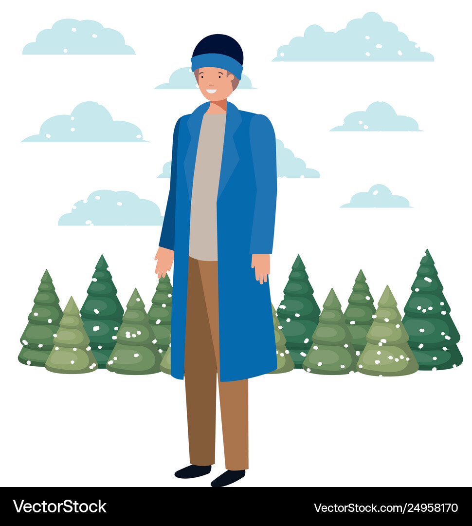 Young man with winter clothes and pine Royalty Free Vector