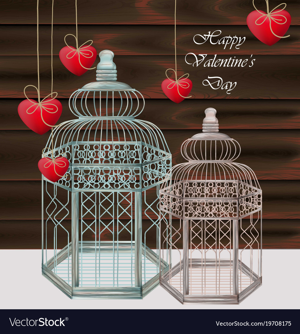 Bird cages realistic happy valentine day Vector Image