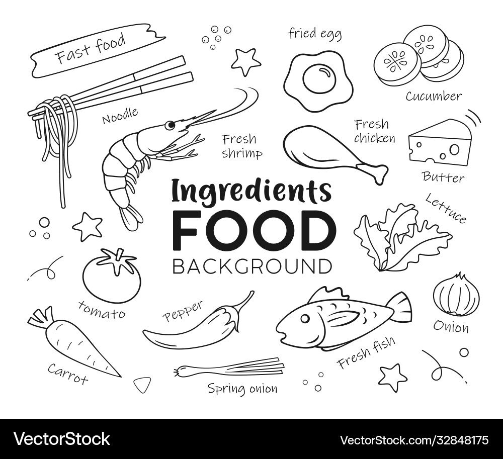 Drawing food ingredients isolated on white Vector Image