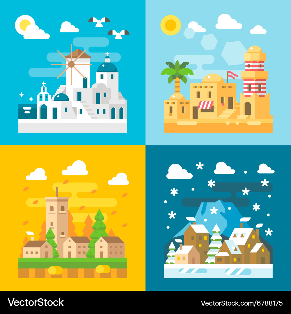 Flat design travel seasons set Royalty Free Vector Image
