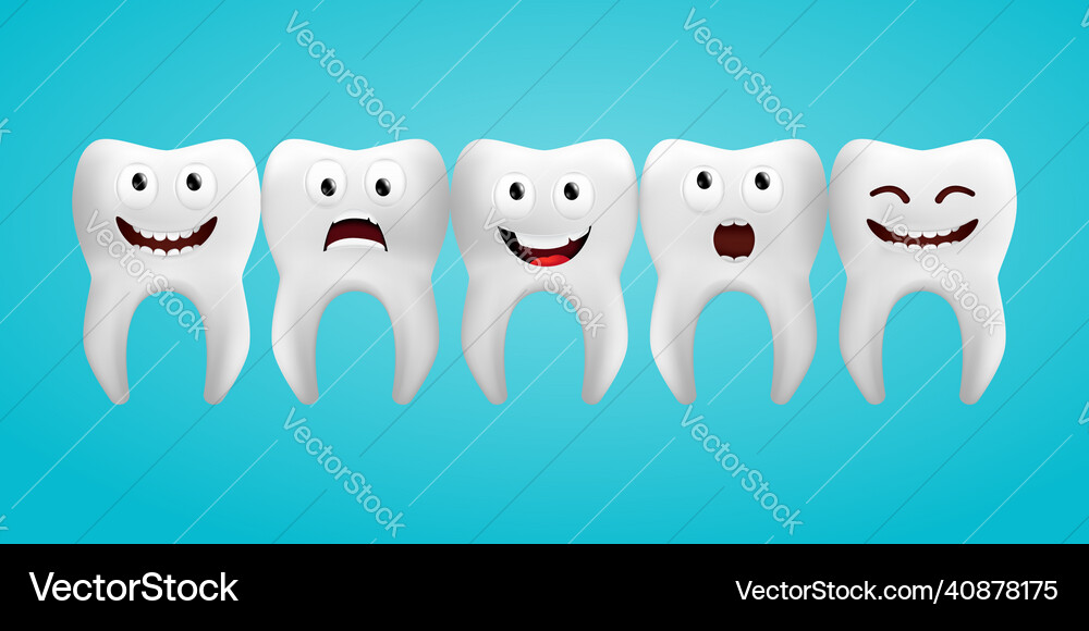Funny teeth with different facial expressions Vector Image