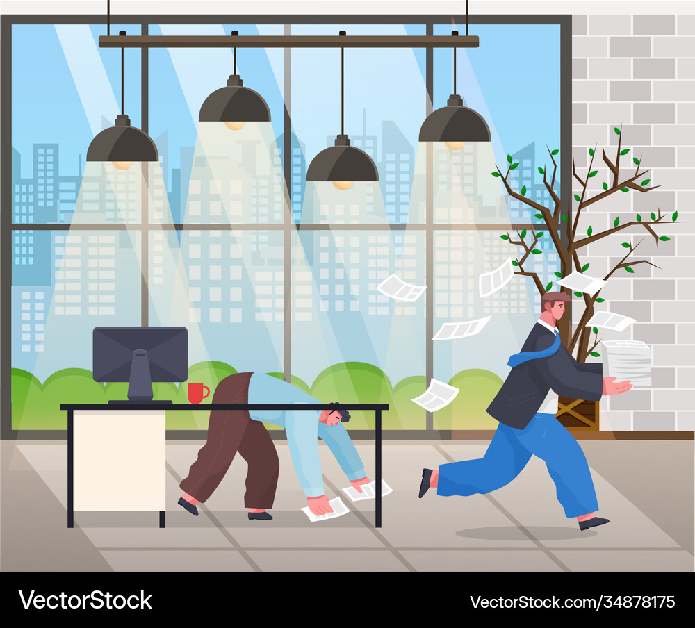 Stressful office staff can not cope with work Vector Image