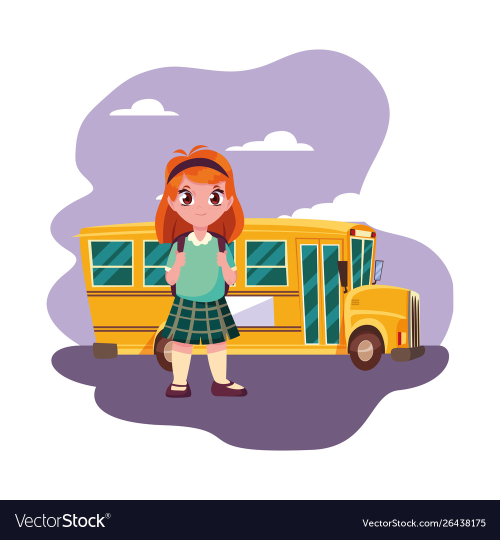 Student girl with bus back to school Royalty Free Vector