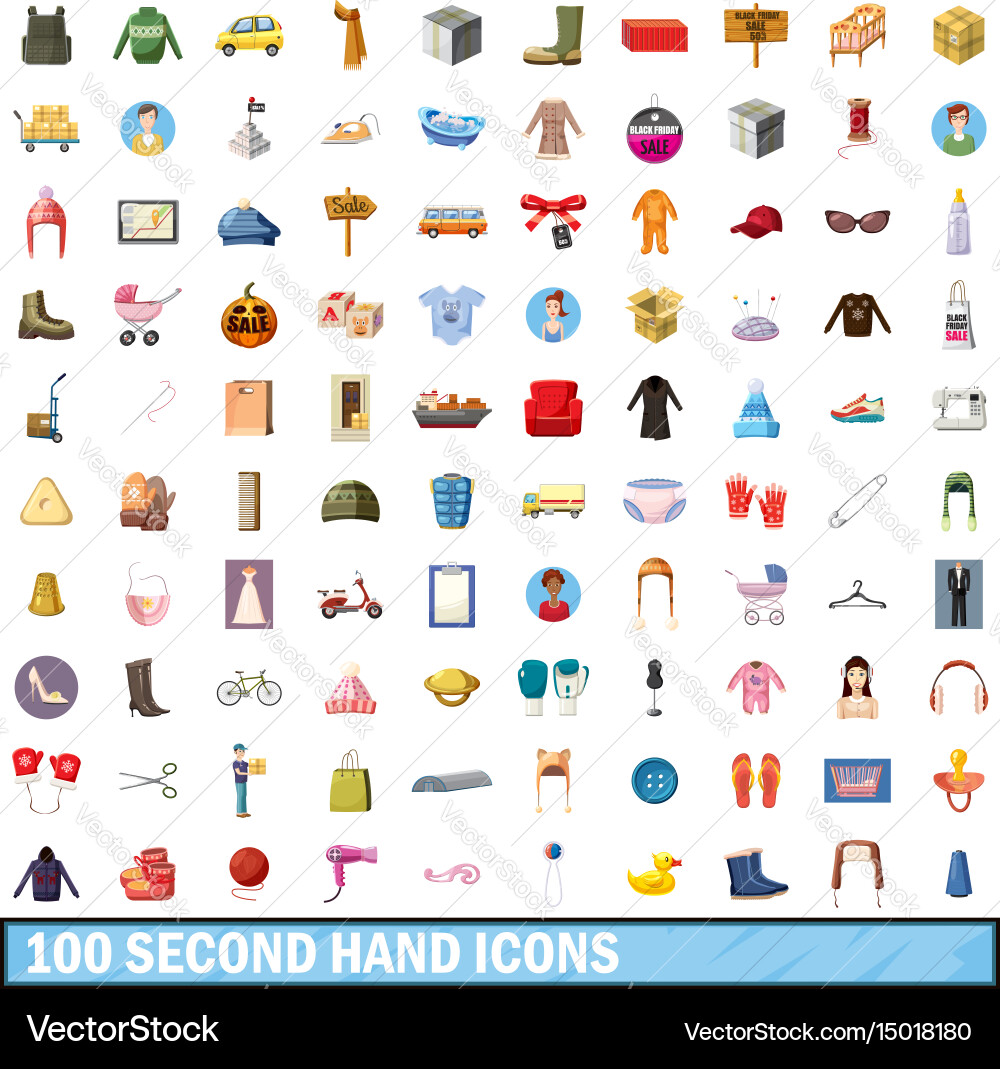 100 second hand icons set cartoon style Royalty Free Vector