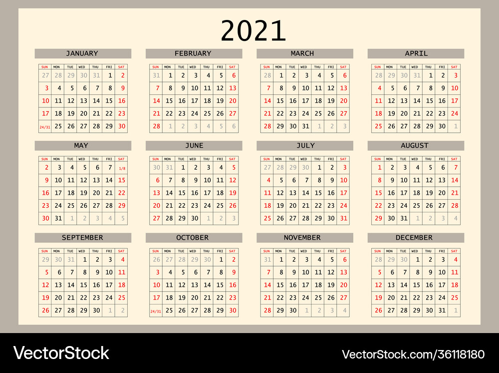 2021 calendar planner corporate week template Vector Image