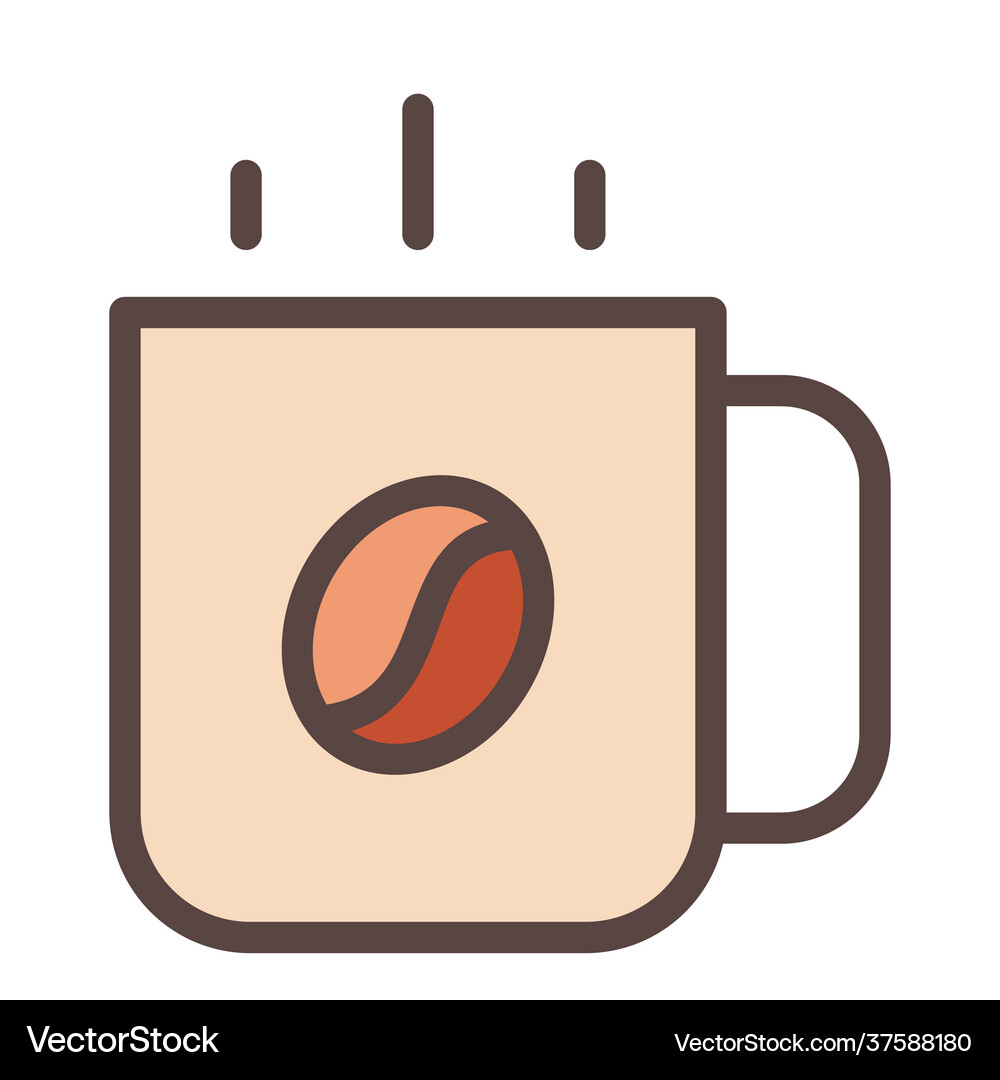 Coffee mug bean single isolated icon with filled Vector Image