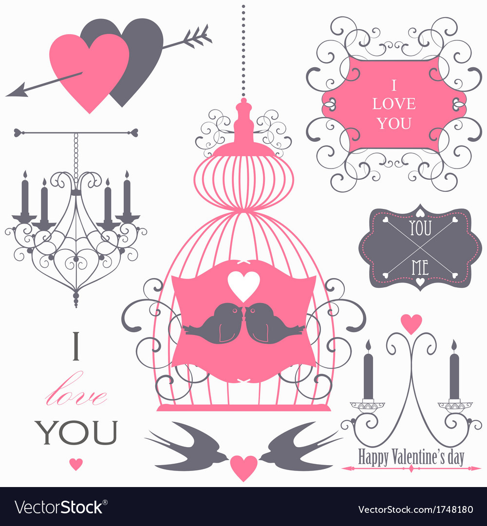 Decorative set of artistic valentines day elements