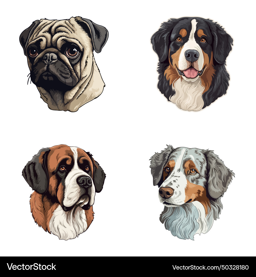 Dogs2 flat icon set isolated on white background Vector Image