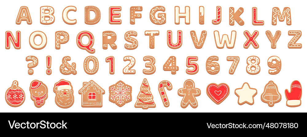 Gingerbread alphabet christmas cookies Royalty Free Vector