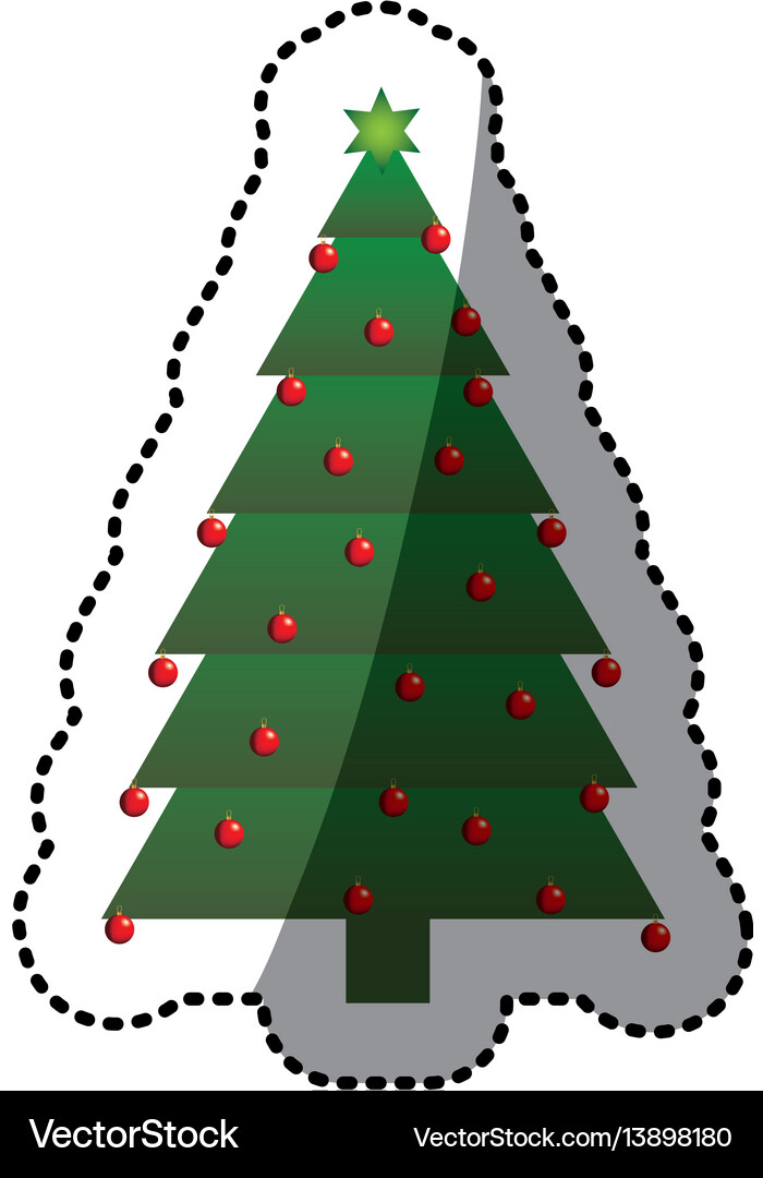 Green christmas tree sticker with trunk Royalty Free Vector