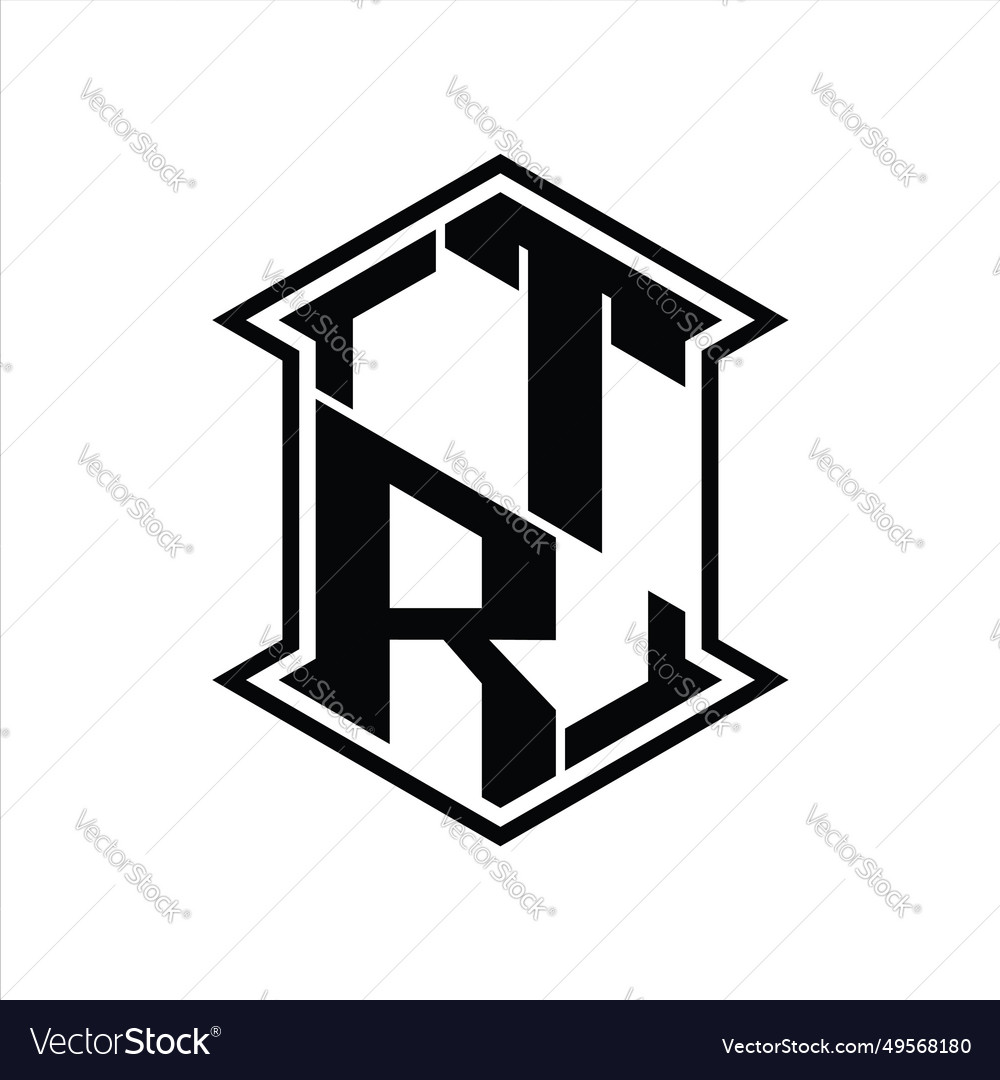 Tr logo monogram hexagon shield shape up and down Vector Image