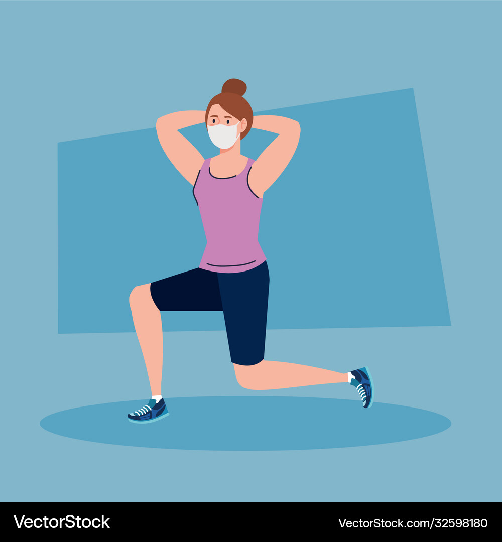 Woman wearing medical mask practicing exercise Vector Image