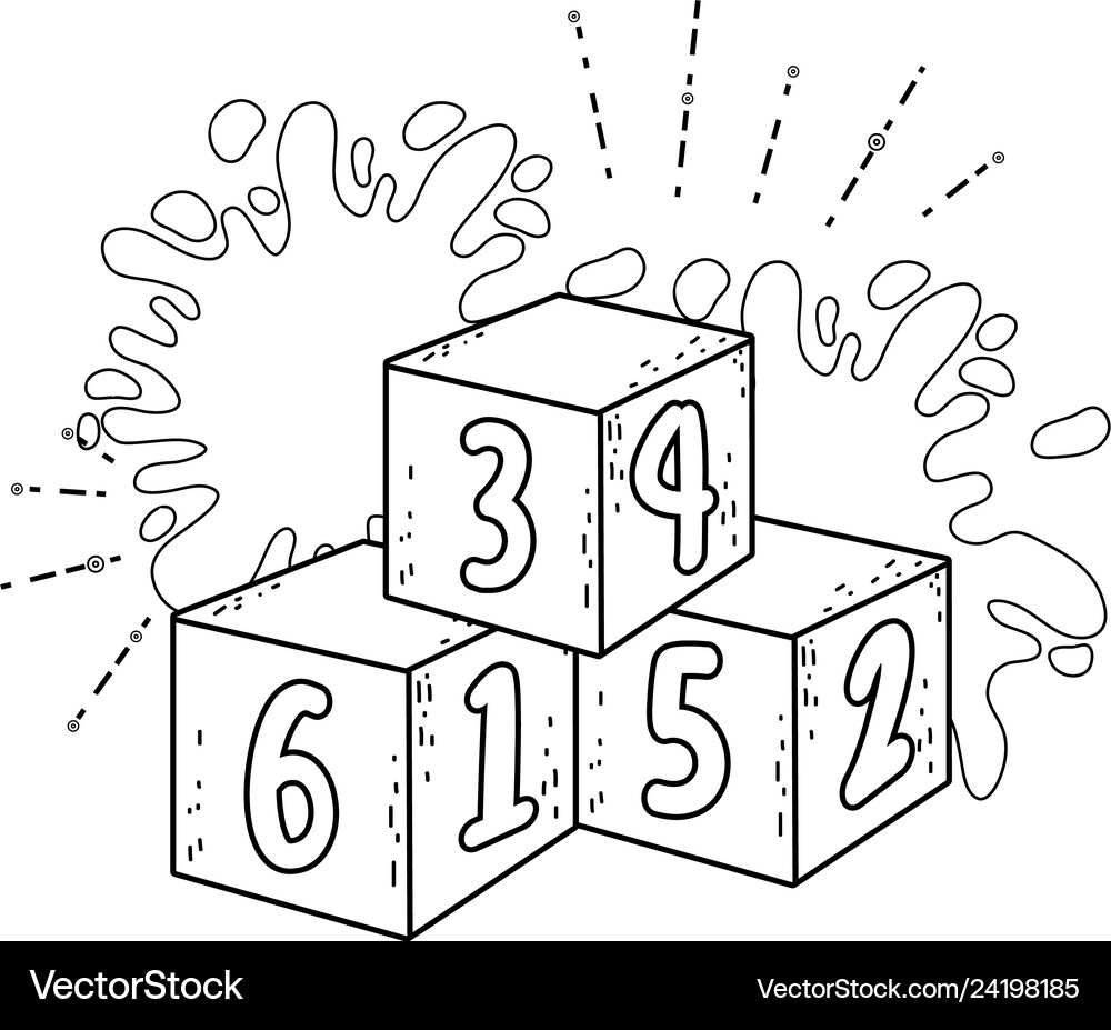 Blocks numbers toys wig paint splash Royalty Free Vector