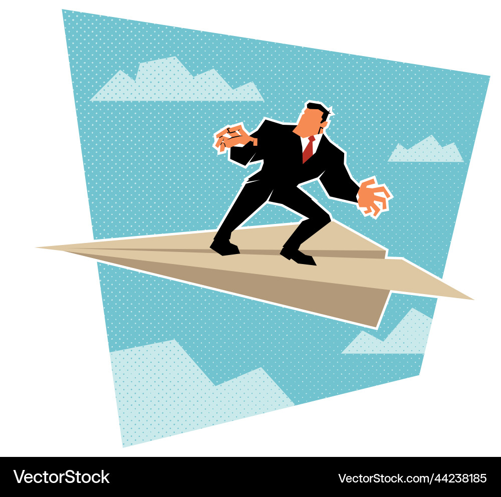 Businessman riding paper plane Royalty Free Vector Image
